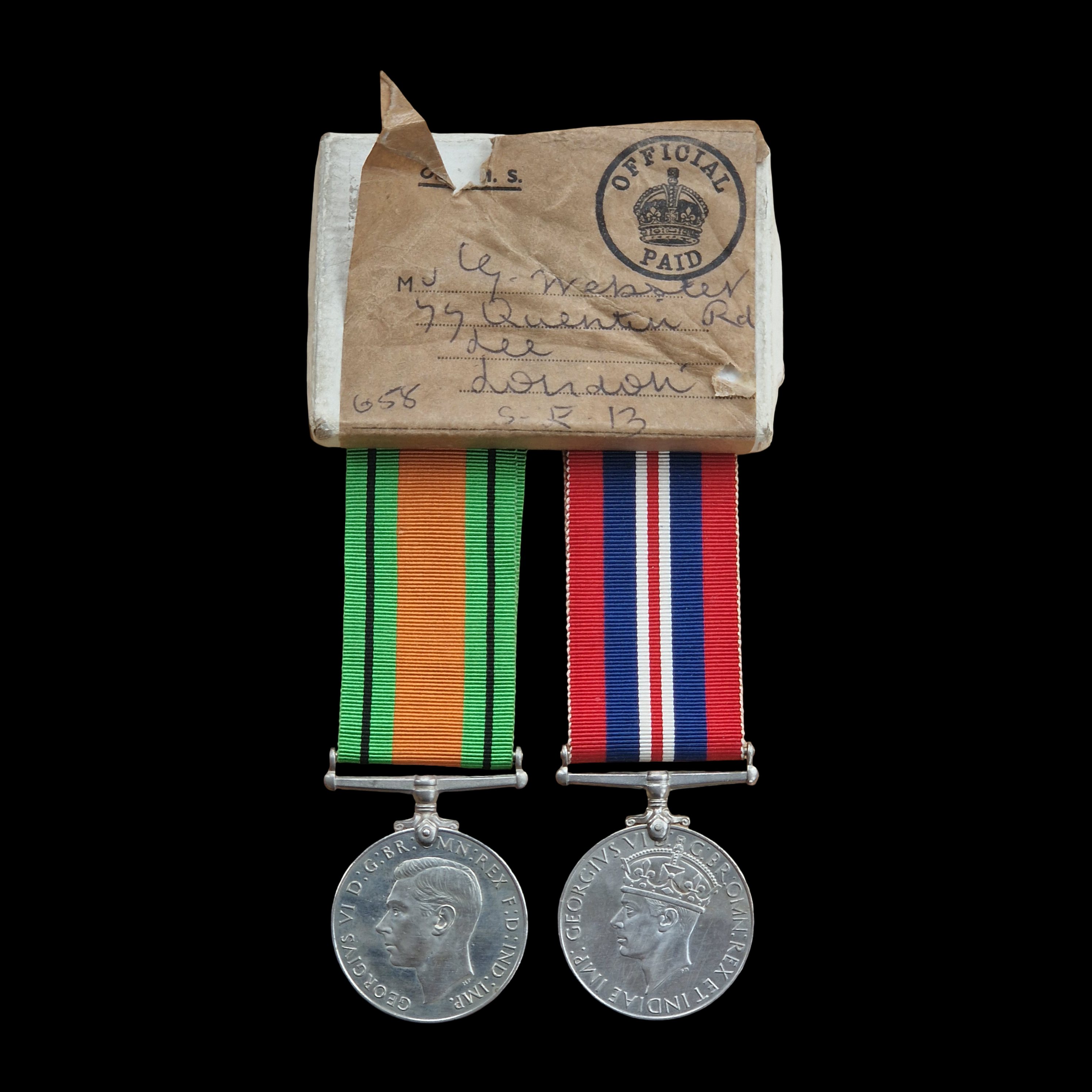 WW2 British Medal Defence War Medals Webster from Lee, London – AJMS Medals